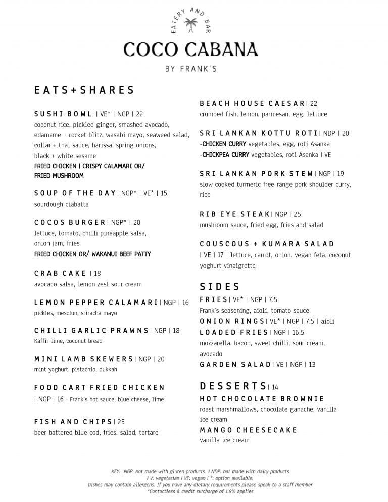 MENU – Cococabana by Frank's