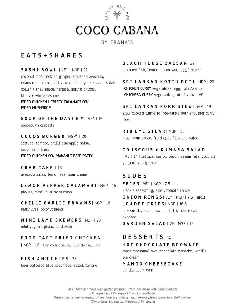 MENU – Cococabana by Frank's