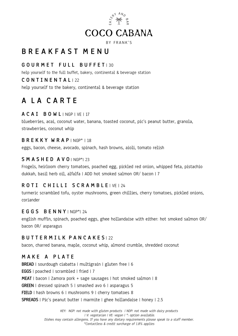 MENU – Cococabana by Frank's