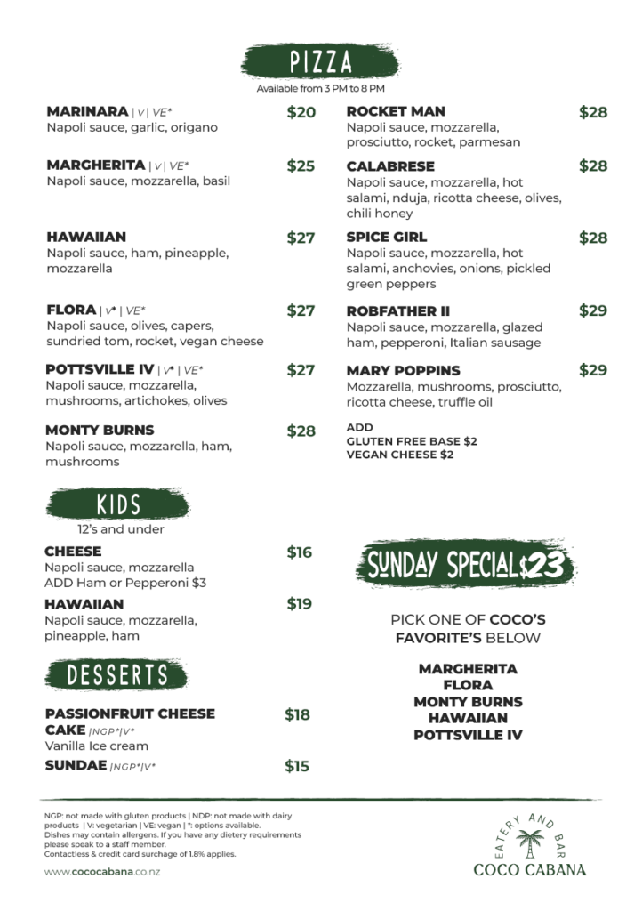 MENU – Cococabana by Frank's
